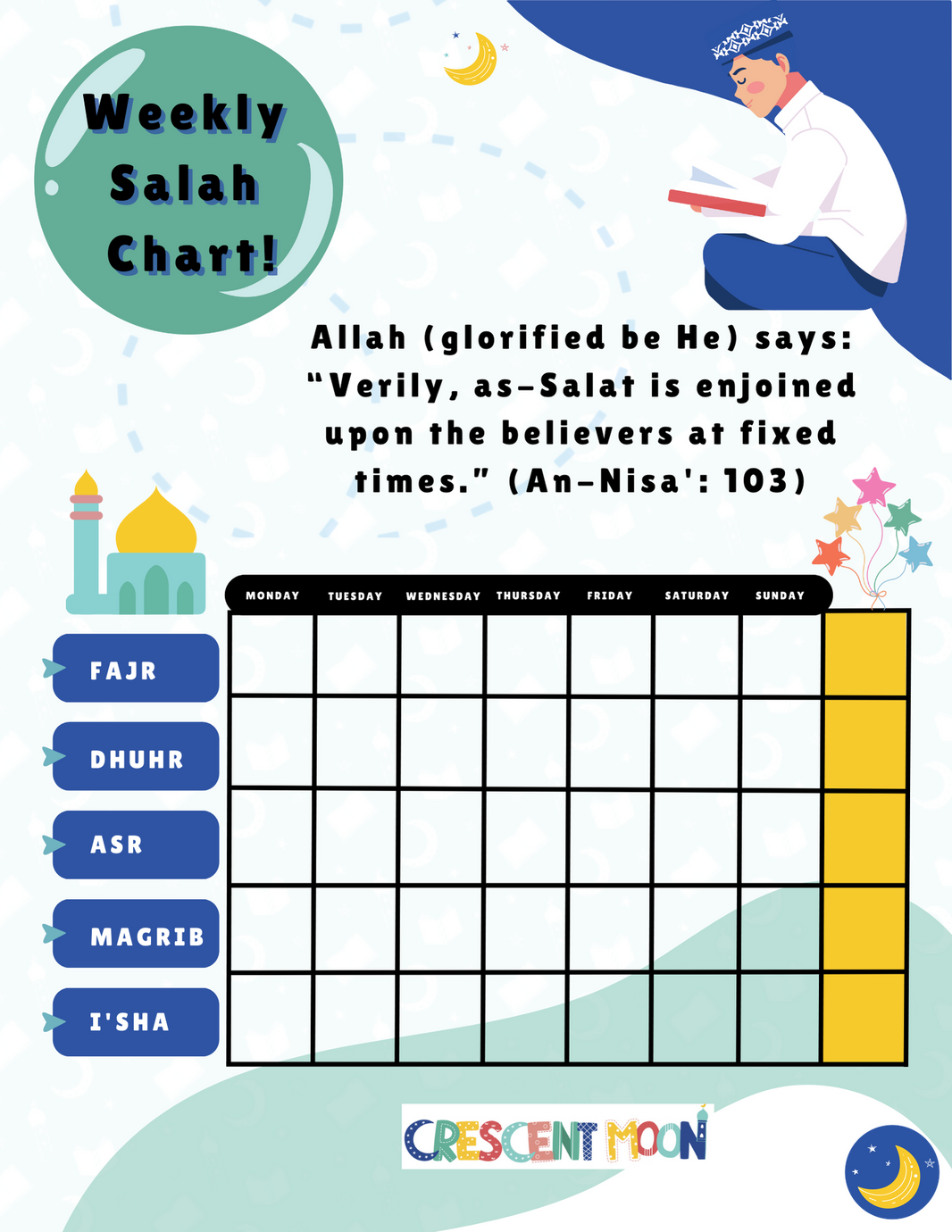 Islamic Printables Dua, Letter and Worksheet – Crescent Moon Store